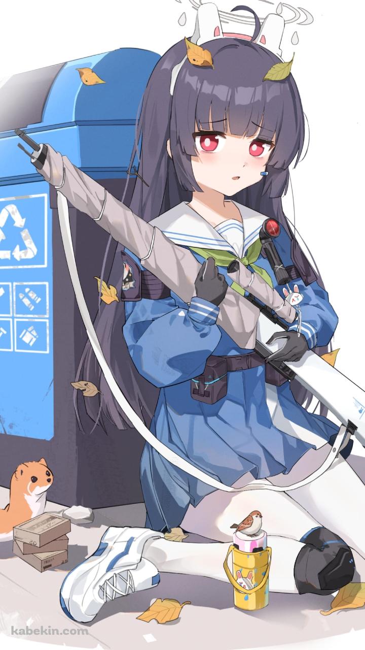 座り込んでいる霞沢ミユ / ブルーアーカイブ / ブルアカ / ファンアート / イラストのAndroid用のスマホ壁紙(720 x 1280 ...