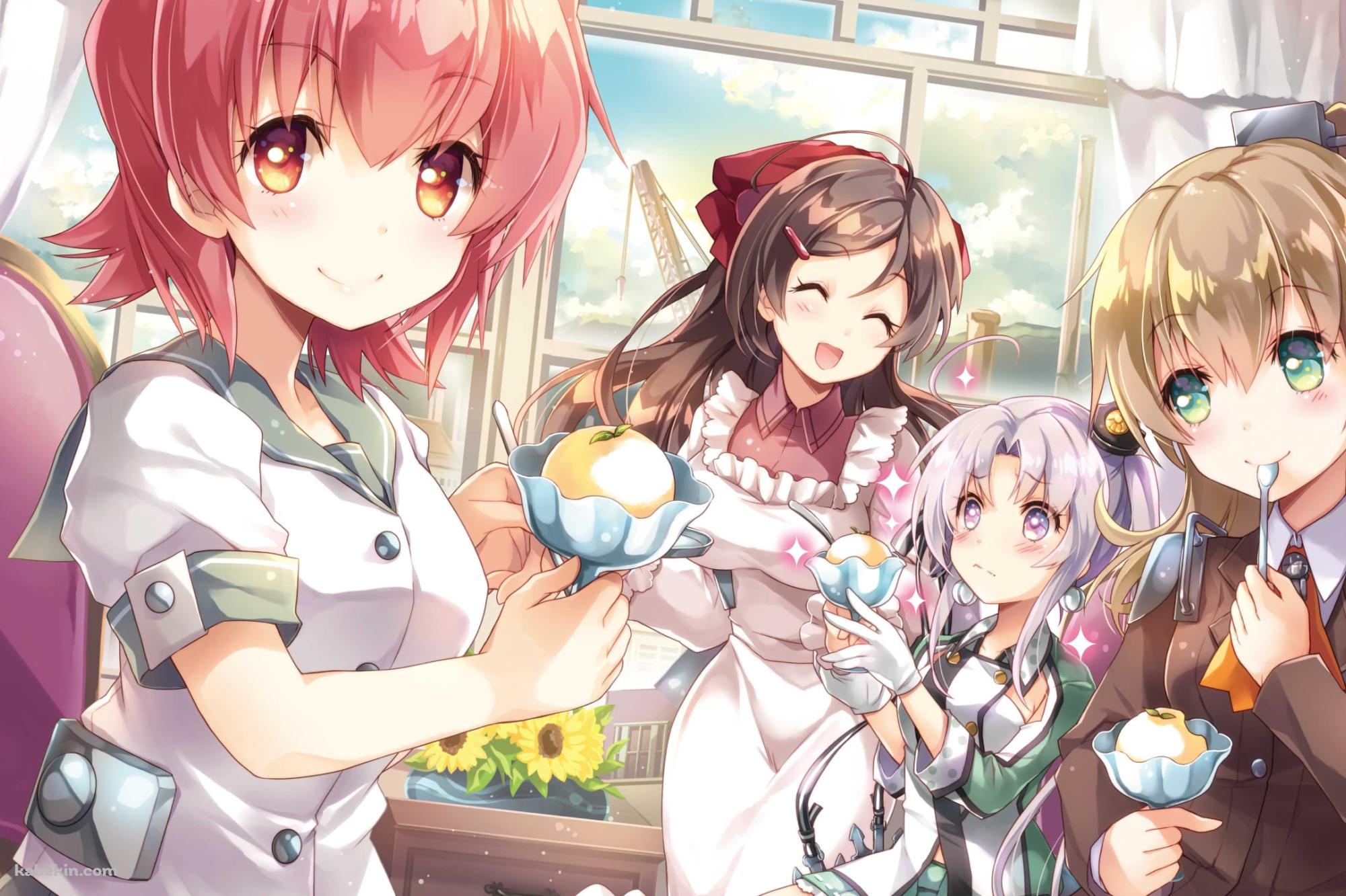 スイーツを食べる熊野、秋津、洲間宮、鬼怒 / 艦隊これくしょん(2000x1333px)のデスクトップPC用の壁紙 | 高画質 | 壁紙キングダム