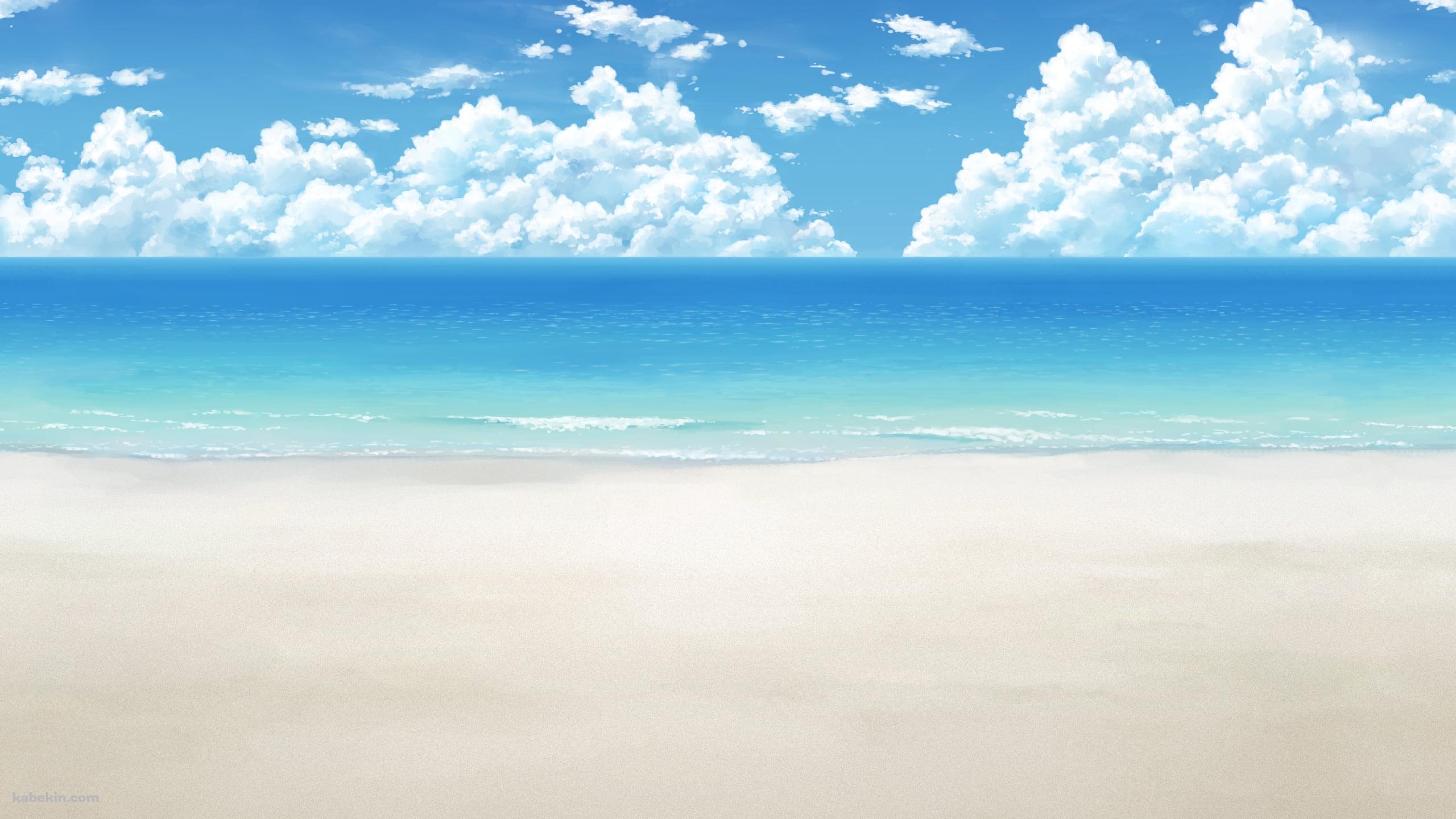 静かな海 / 青空 / 真夏 / 砂浜 / 水平線(2560x1440px)のデスクトップPC用の壁紙 | 高画質 | 壁紙キングダム